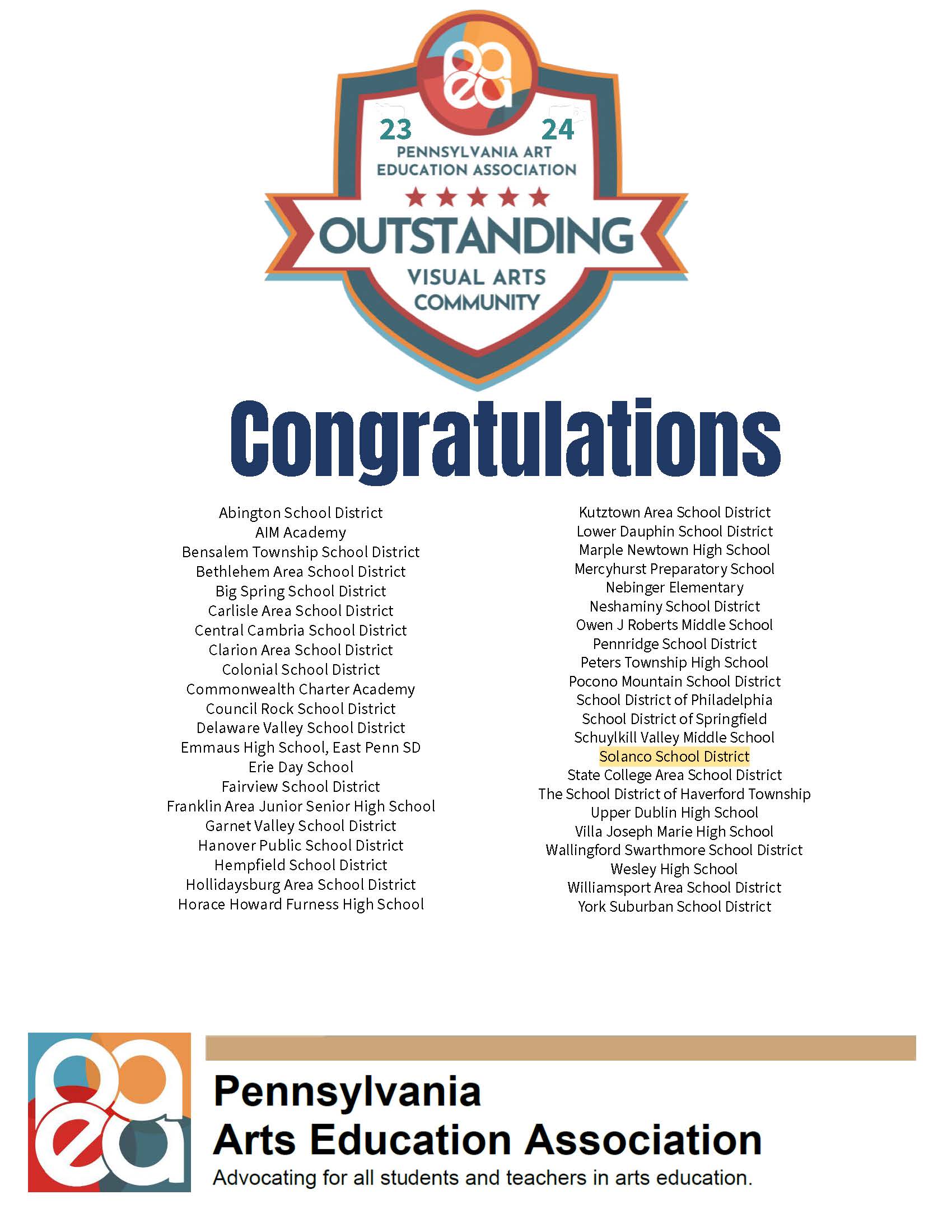 Solanco Named Outstanding Visual Arts Community - The Solanco School ...